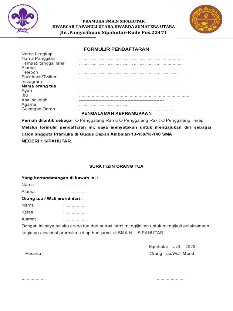Formulir Pendaftaran Pramuka 2023 | PDF