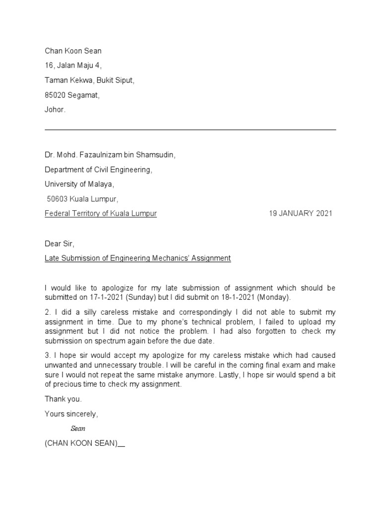 Formal Letter and Justification of Late Submission | PDF