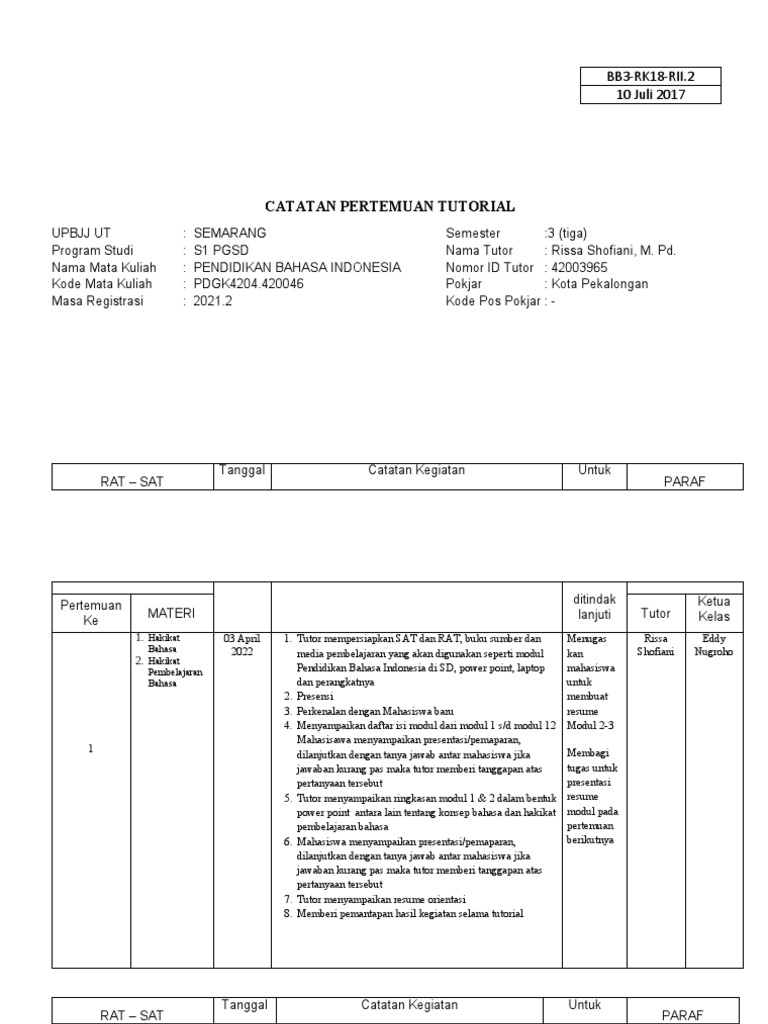 Catatan Tutorial Rissa Shofiani PDGK 420046 | PDF