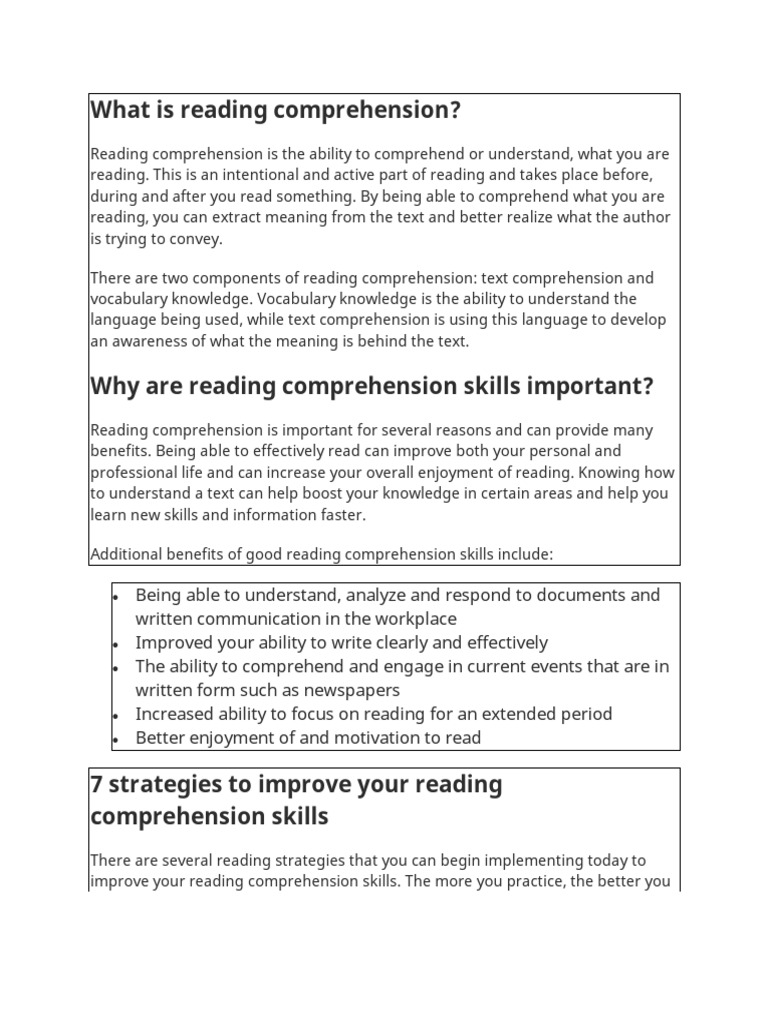 What Is Reading Comprehension | PDF | Career & Growth | Language Arts ...