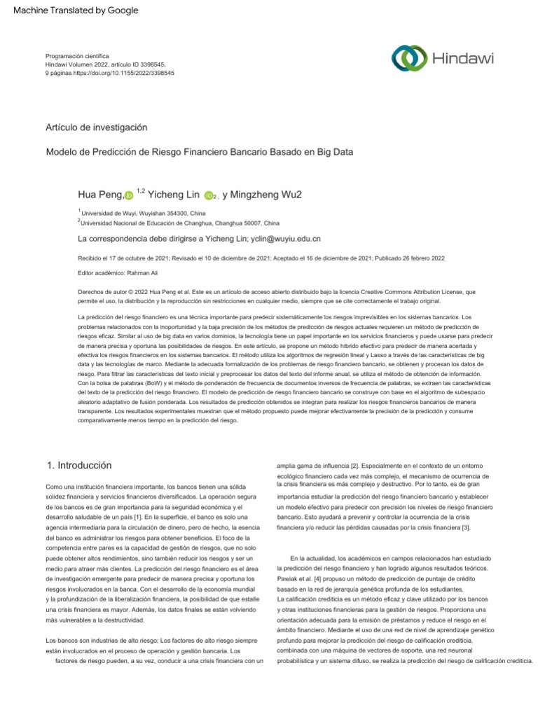 Peng Et Al. - 2022 - Bank Financial Risk Prediction Model Based On Big | PDF | Big Data | Apache ...
