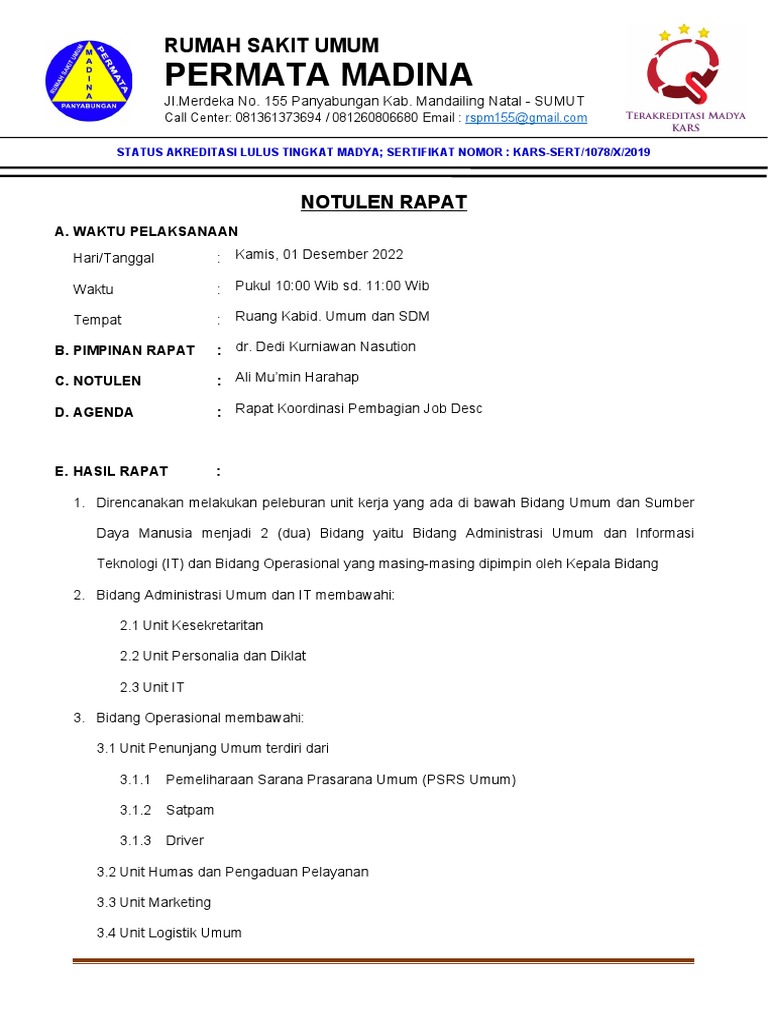 Notulen Rapat Pembagian Tugas | PDF