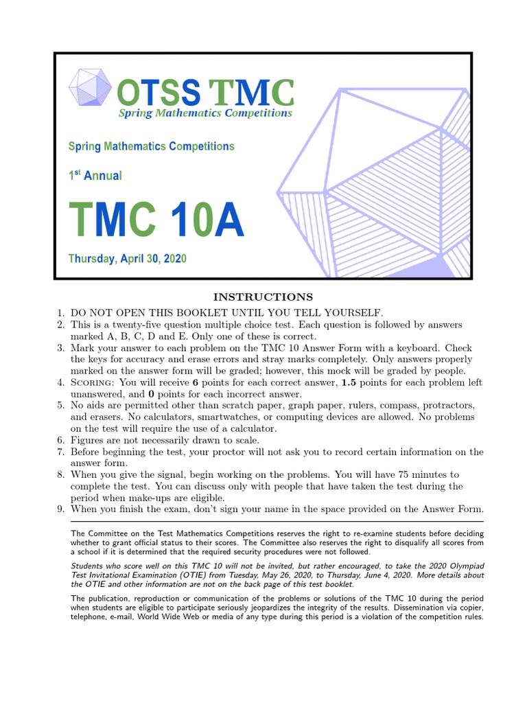 Spring 2020 TMC 10A | PDF