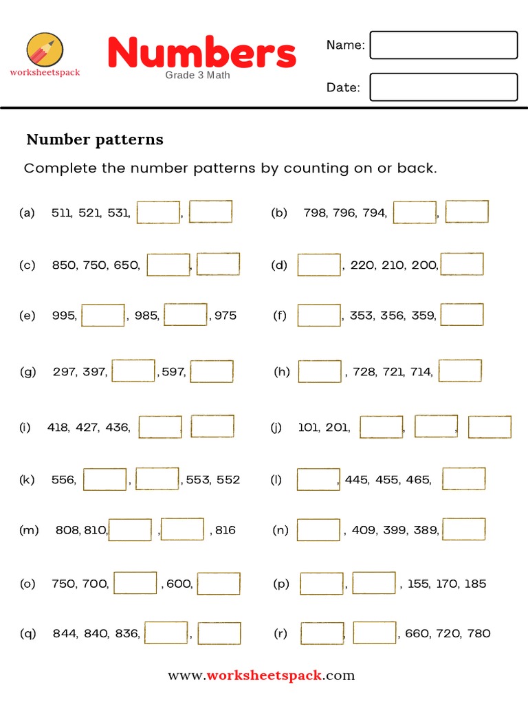 Number Patterns Worksheet For Grade 3 Math Easy Math | PDF
