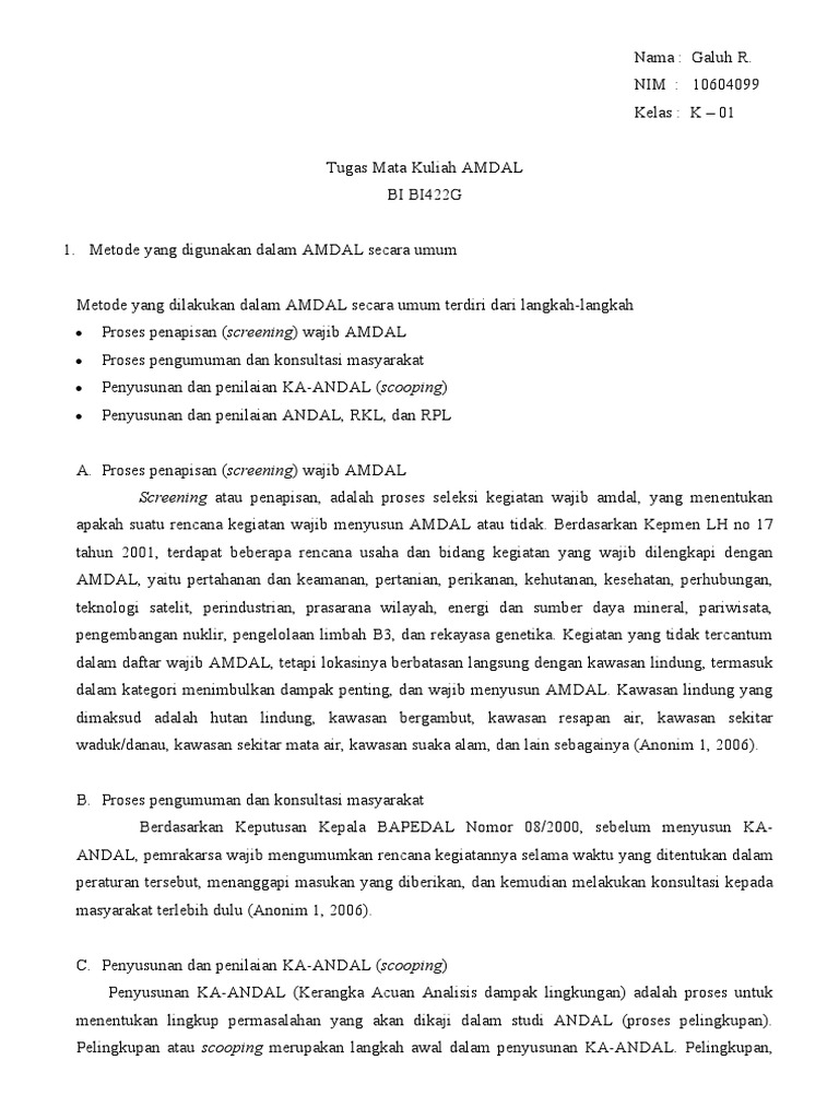 Metode AMDAL: Screening hingga Evaluasi | PDF