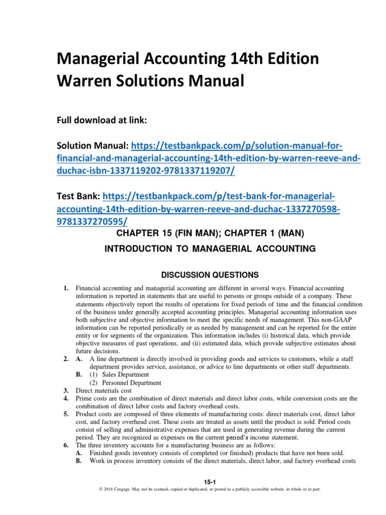 Managerial Accounting 14th Edition Warren Solutions Manual Download ...