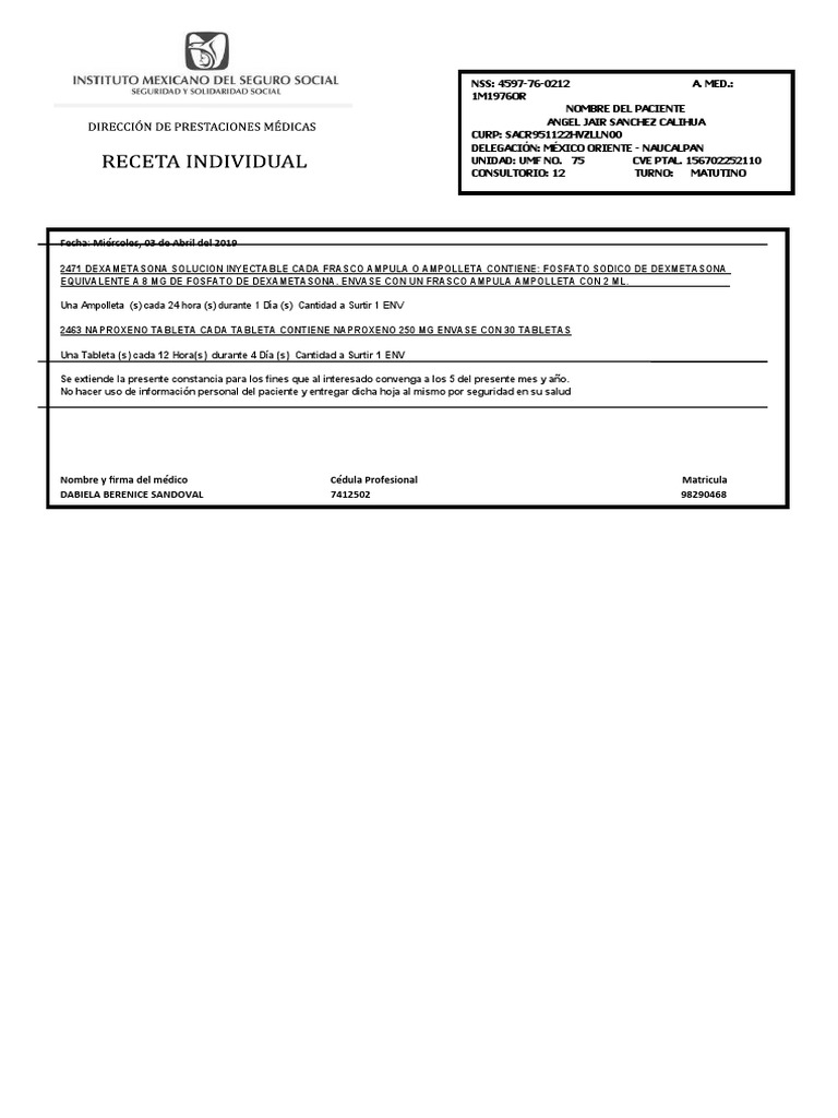 Receta IMSS Editable | PDF