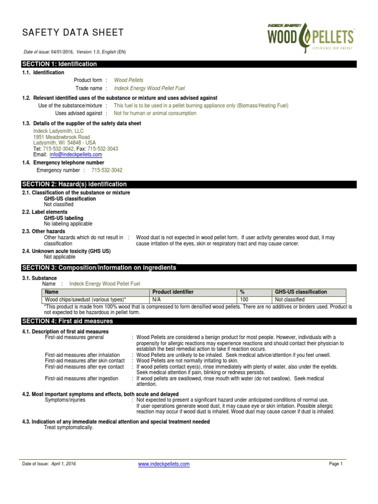 Indeck Energy Wood Pellets Safety Data | PDF