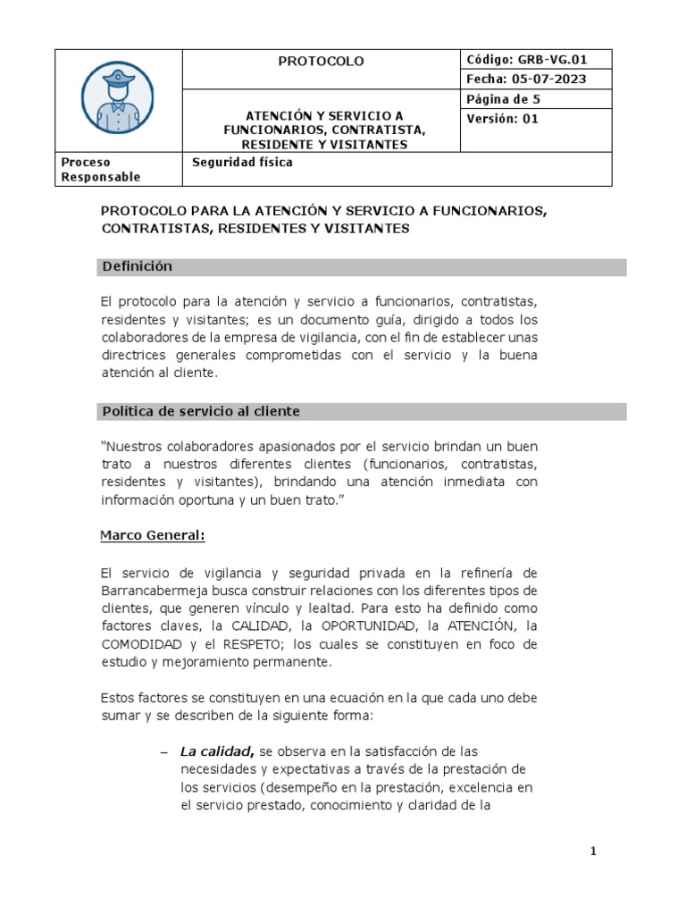 Protocolo Servicio Al Cliente - Grupo 1 | PDF