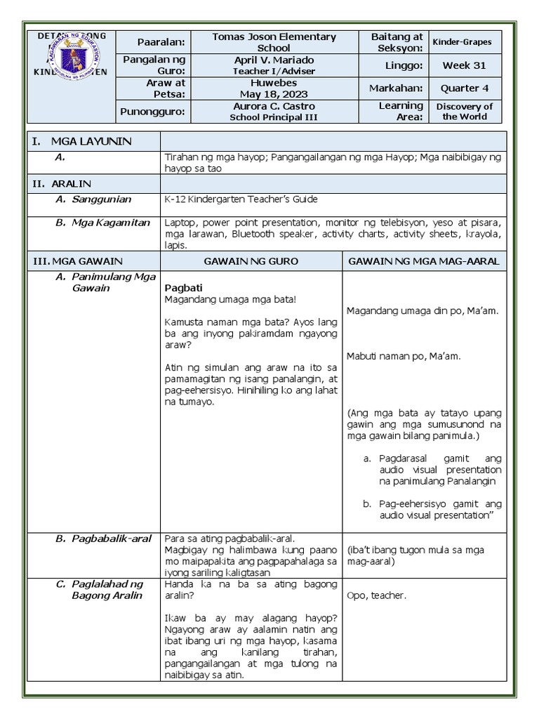 DLP Q4 Week 31 Mga Hayop Sa Paligid | PDF