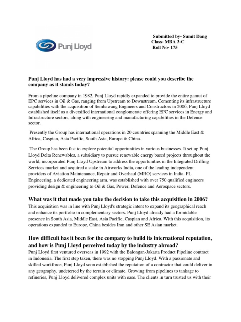 Punj Lloyd | PDF | Pipeline Transport | Renewable Energy