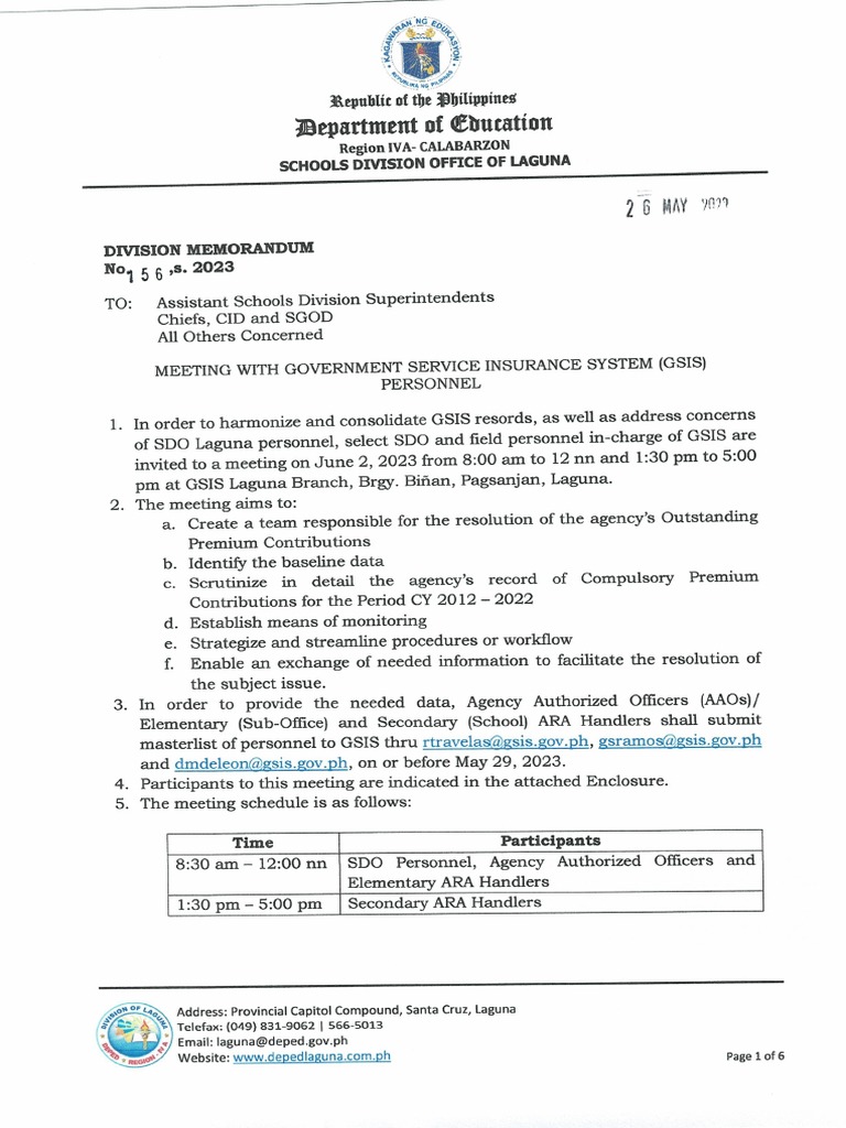 DM156 Meeting With Government Service Insurance System Gsis Personnel | PDF
