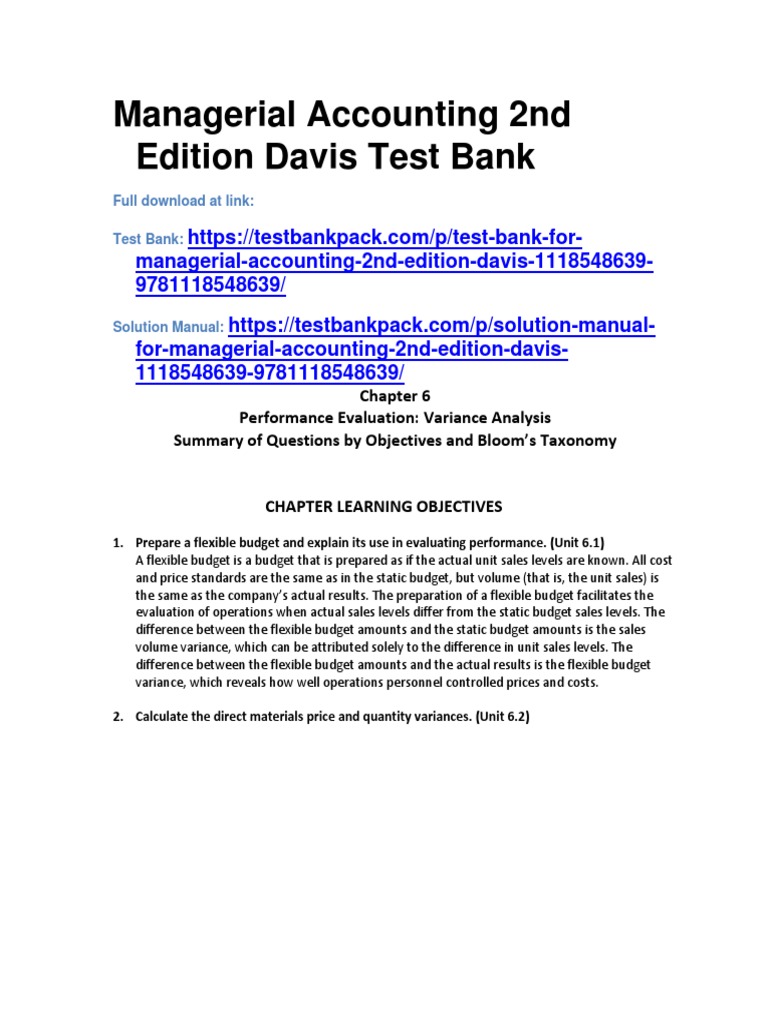 Managerial Accounting 2nd Edition Davis Test Bank Download | PDF | Cost ...