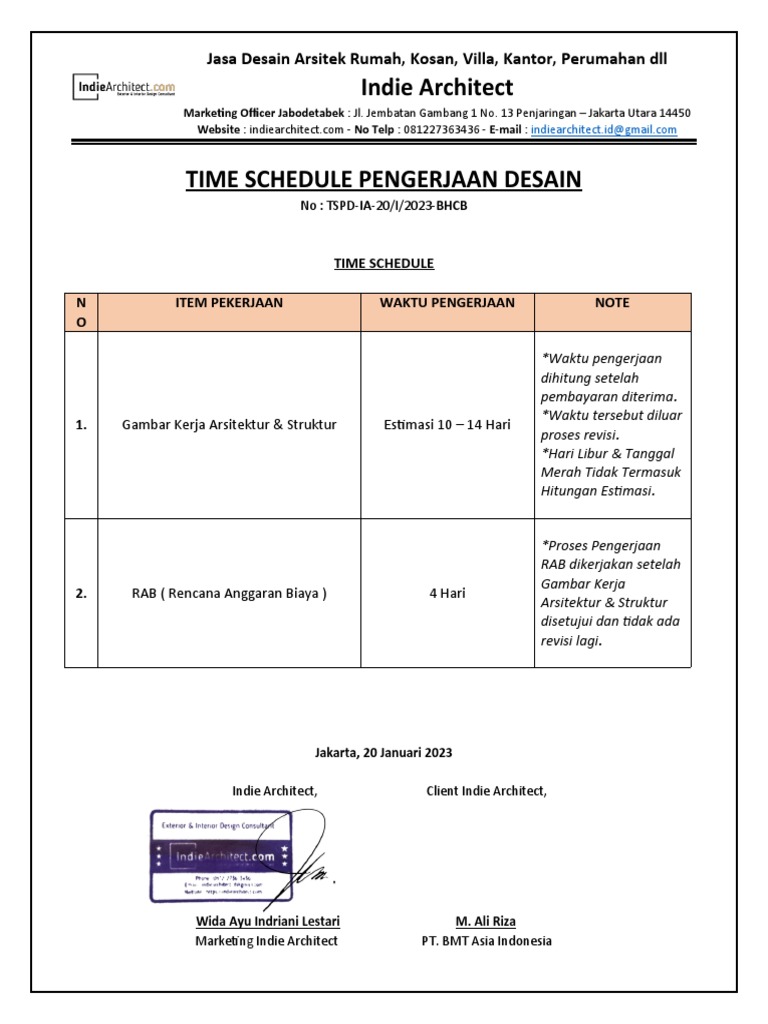 Biaya Desain Arsitek dan Jadwal Pengerjaan | PDF