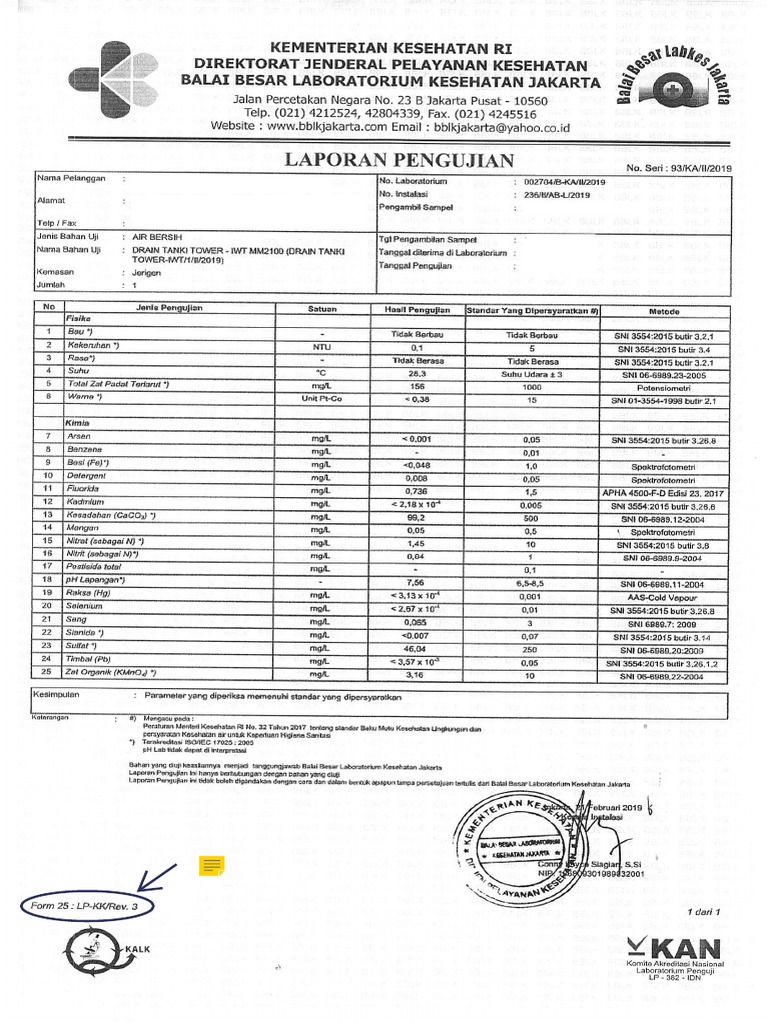 Contoh FORM Laporan Hasil Pengujian | PDF