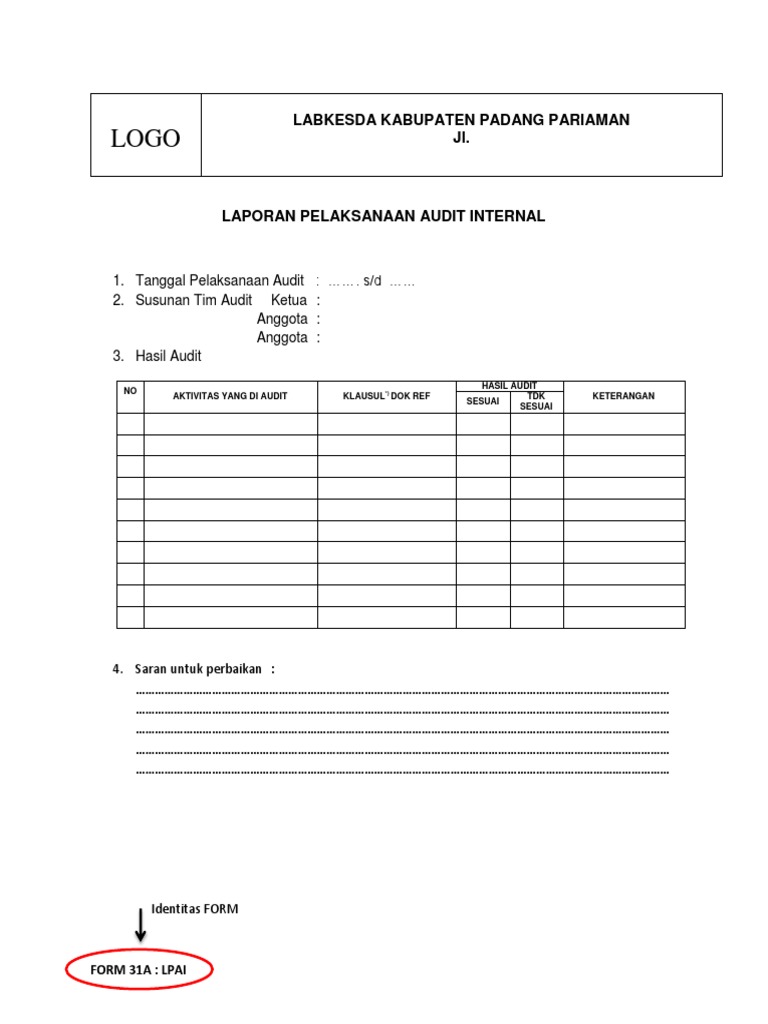 6. Contoh FORM Laporan Hasil Audit Internal | PDF