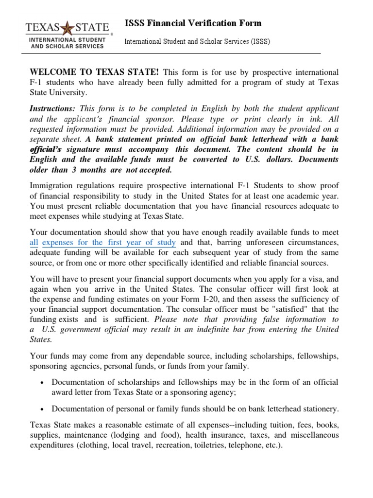 ISSS Financial Verification Form | Download Free PDF | Human Migration