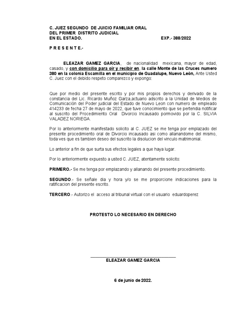 Escrito Eleazar Divorcio | PDF