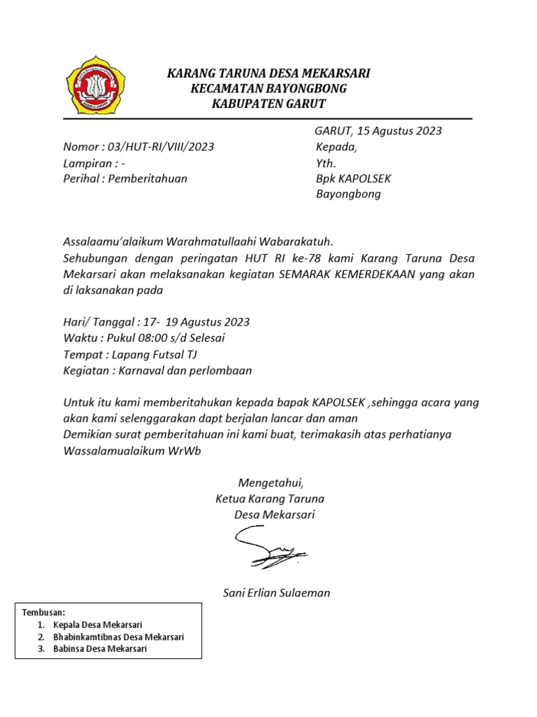 Surat Pemberitahuan Kapolsek | PDF