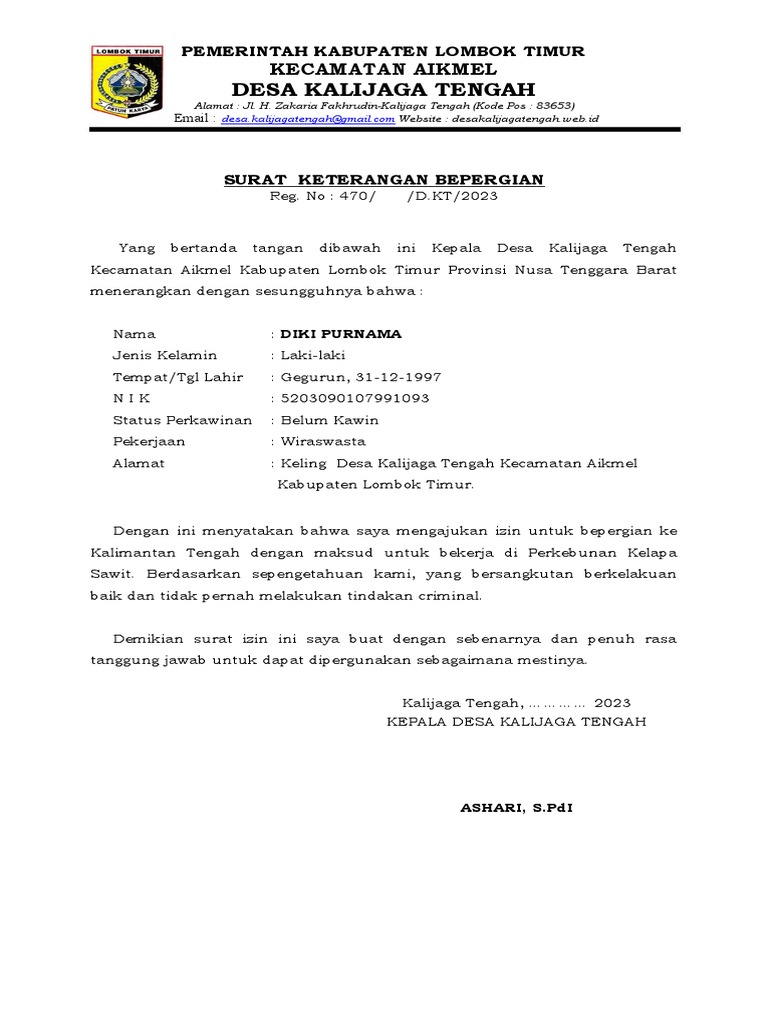 SURAT KETERANGAN BEPERGIAN | PDF