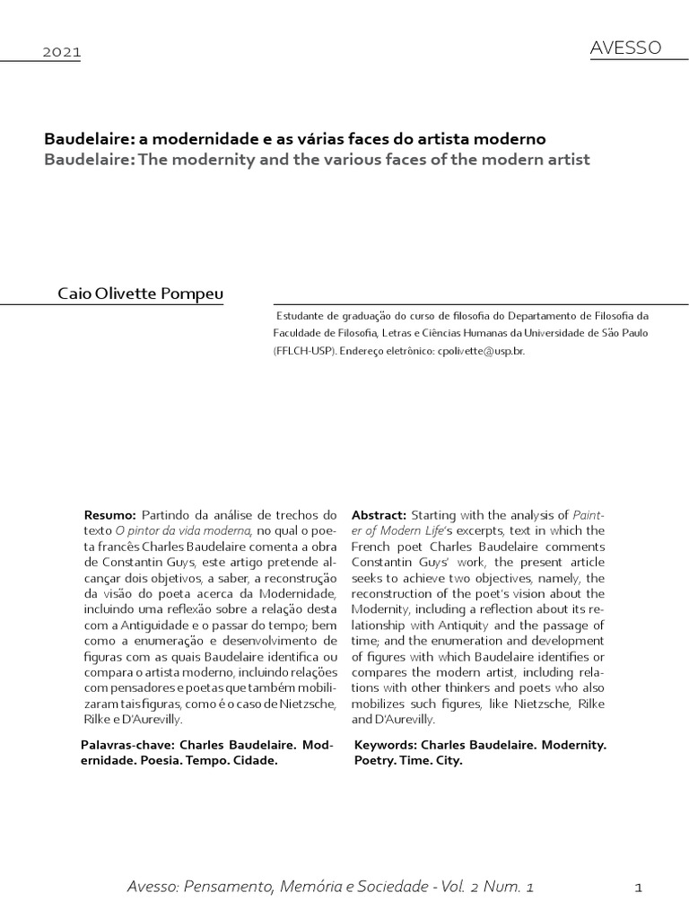 Baudelaire A Modernidade e As Varias Faces Do Arti | PDF | Modernidade | Tempo