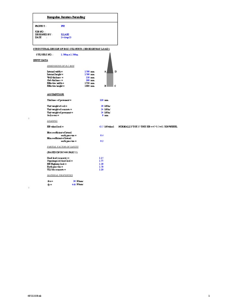 Single Box Culvert Structural Design 2.3m x 1.8m | PDF