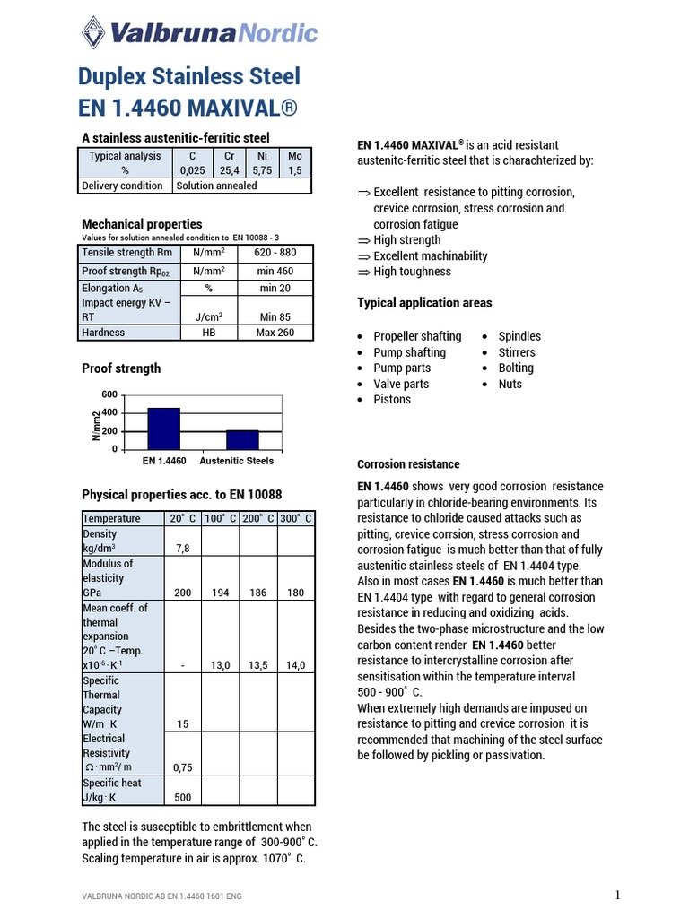 Duplex Stainless Steel EN 1.4460 MAXIVAL® | PDF | Stainless Steel | Steel