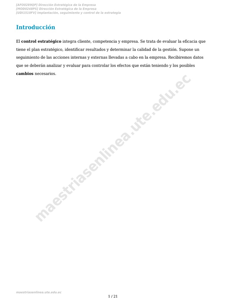 Implantación, Seguimiento y Control de La Estrategia | PDF