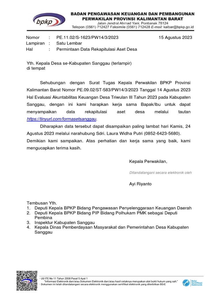 Permintaan Data Aset Desa Sanggau | PDF