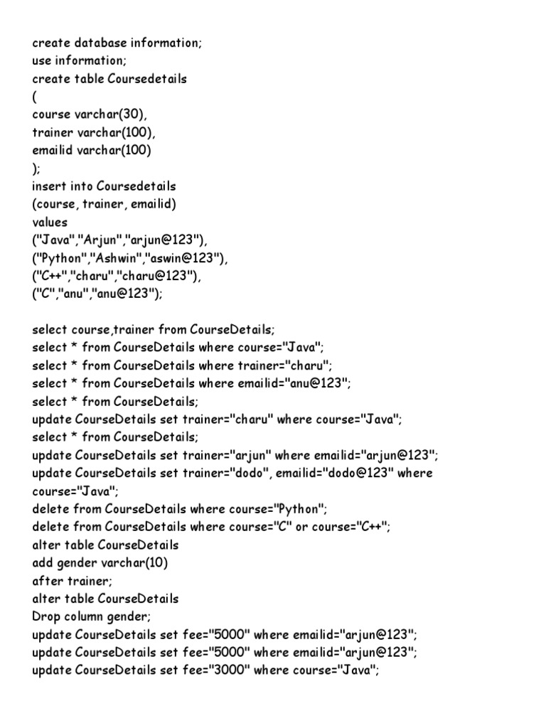 SQL Queries | PDF | Information Retrieval | Computer Science SQL Queries | PDF | Information Retrieval | Computer Science