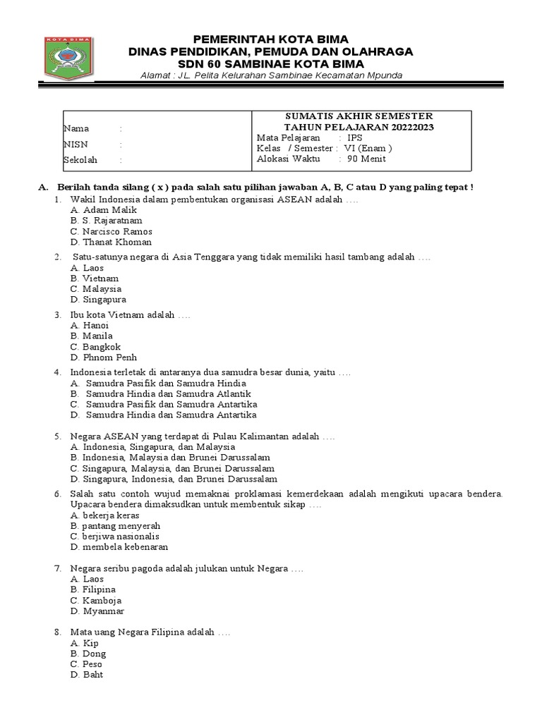 Soal US Kelas 6 IPS | PDF