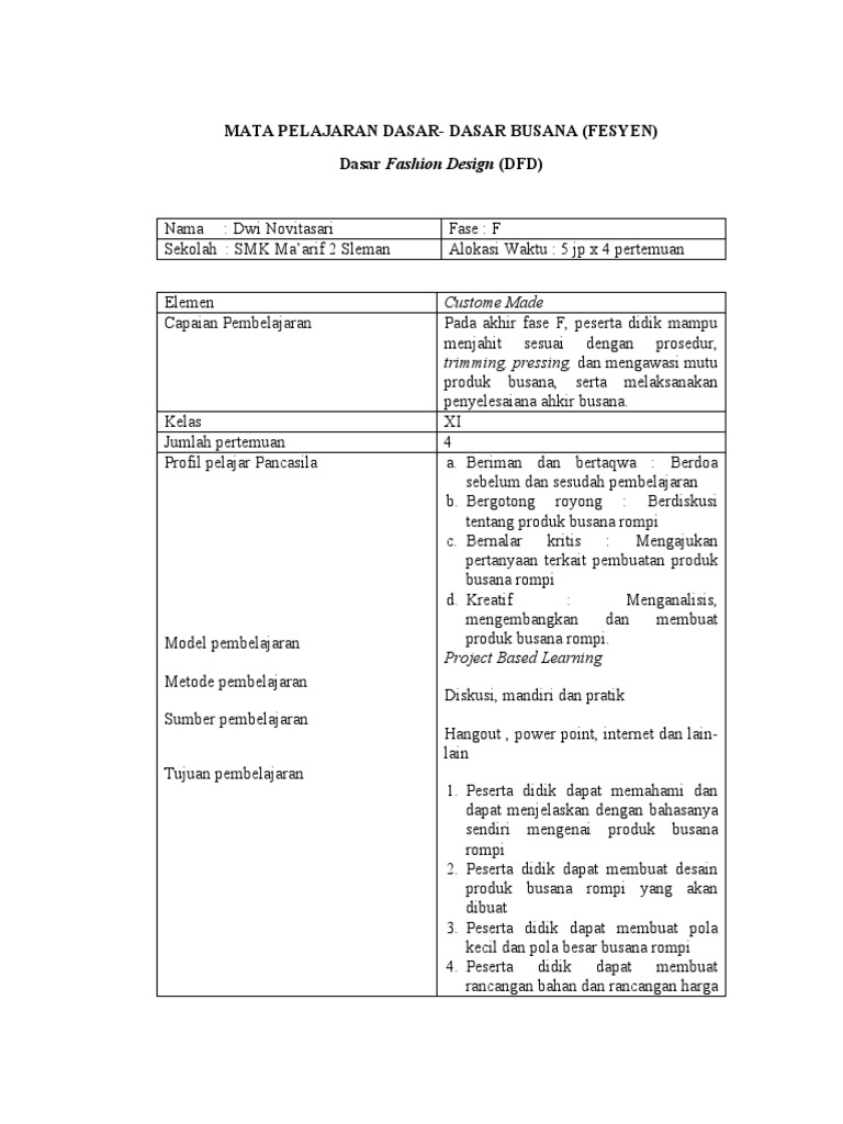 Modul Ajar Busana Rompi | PDF | Karier & Perkembangan