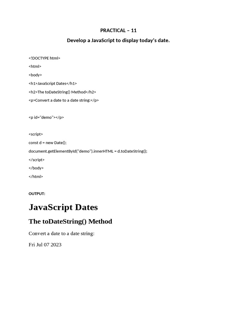 Javascript Dates The Todatestring Method Pdf Java Script Computing 3650