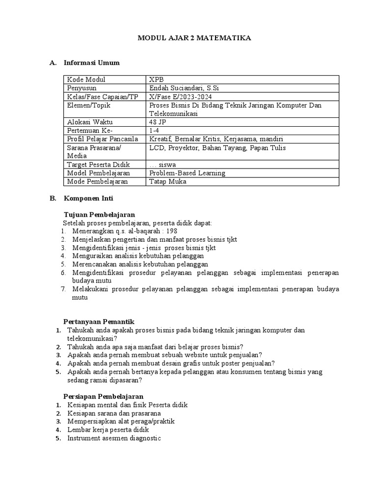 MODUL AJAR DASAR TJKT ELEMEN 1 | PDF