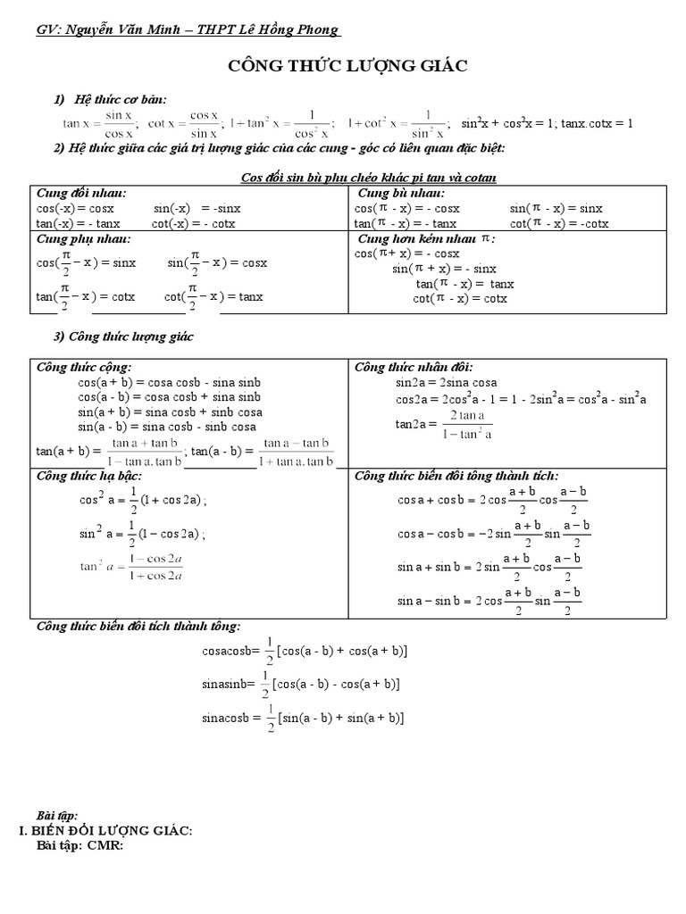 (123doc) Bang Cong Thuc Luong Giac | PDF