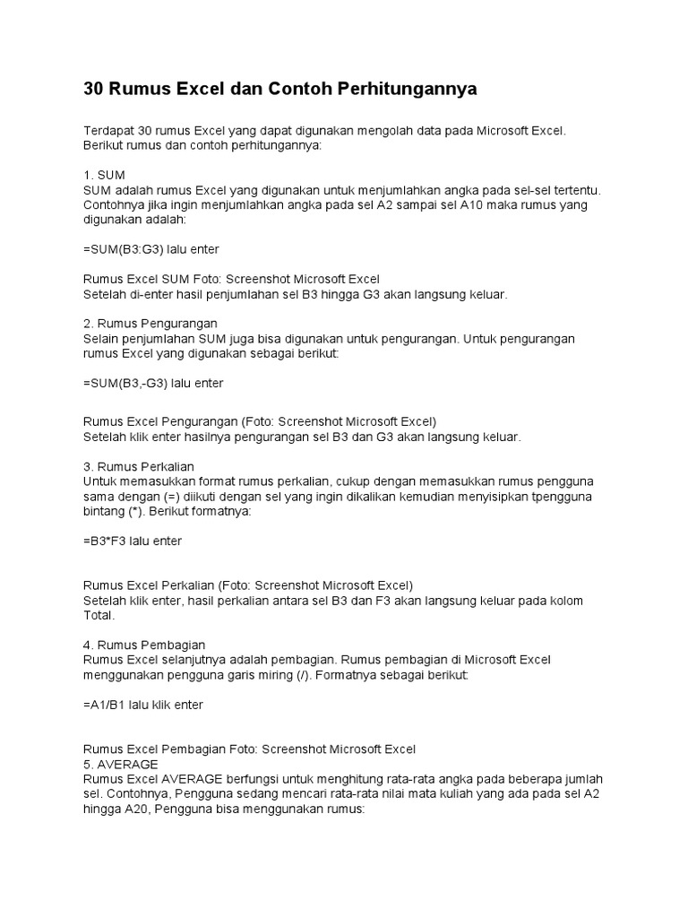 30 Rumus Excel Dan Contoh Perhitungannya | PDF | Metode & Bahan Ajar