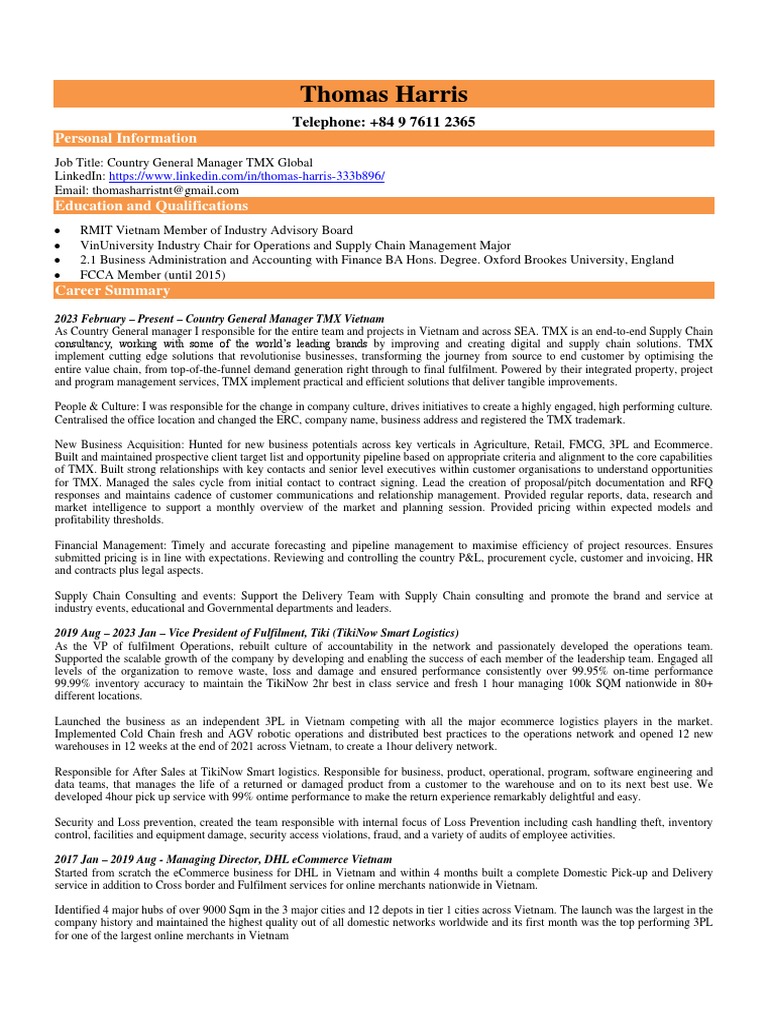 Thomas Harris CV 2023 | PDF | Marketing | E Commerce