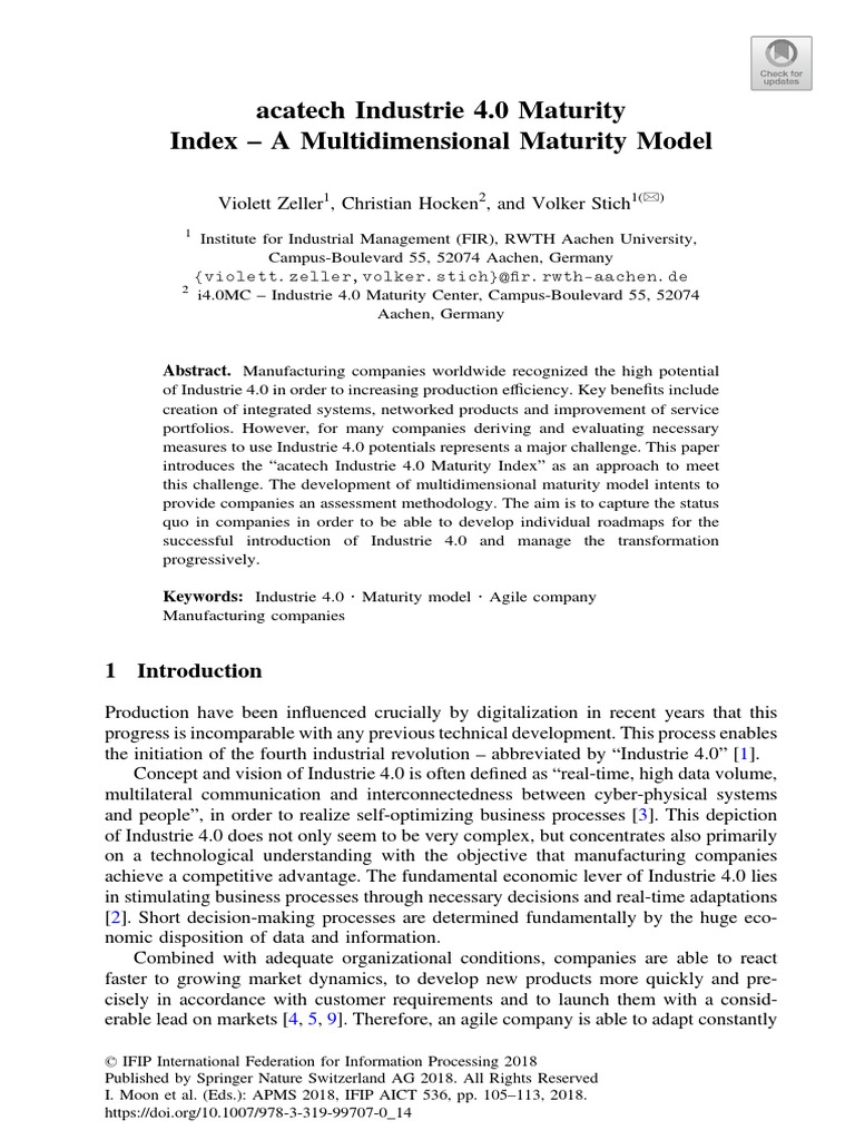 Acatech Industrie 4.0 Maturity Index - A Multidimensional Maturity ...