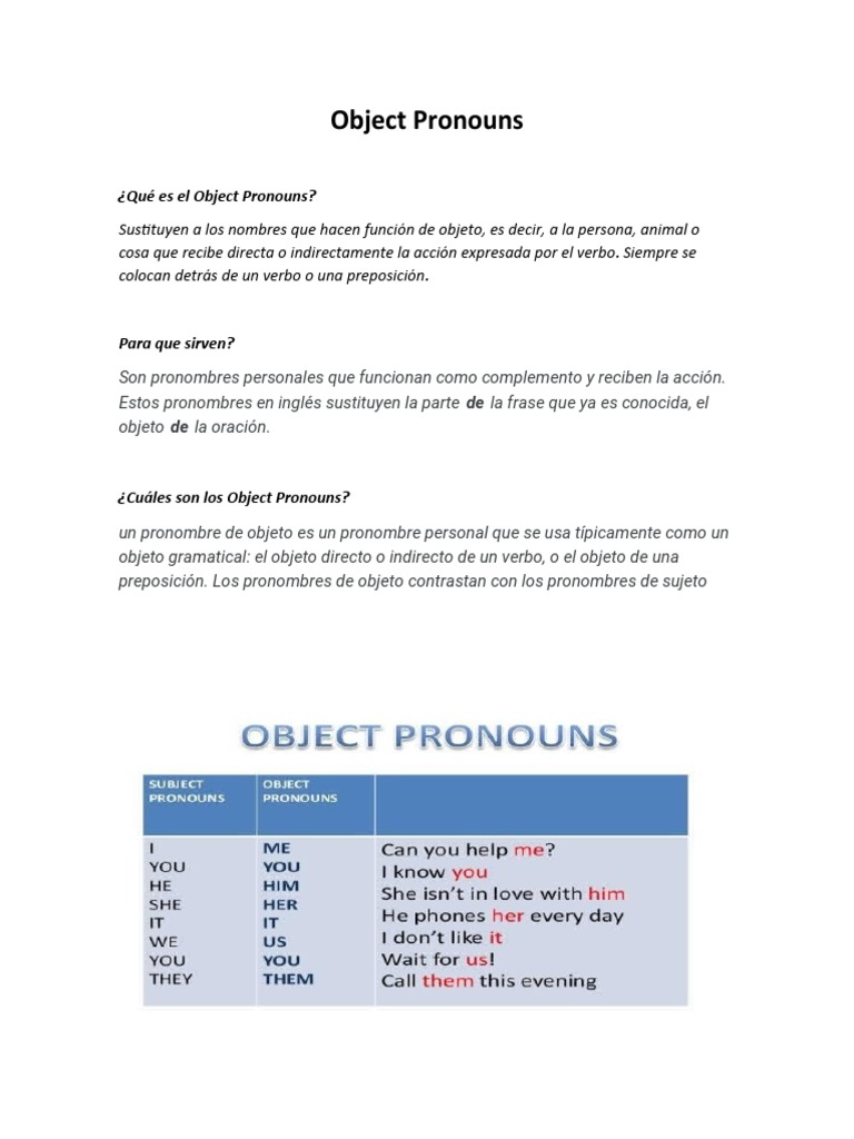 Guía de Pronombres de Objeto en Inglés | PDF