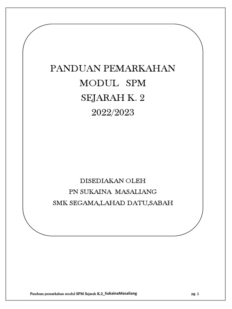 Skema Modul SPM Sejarah K.2 - Sukaina | PDF