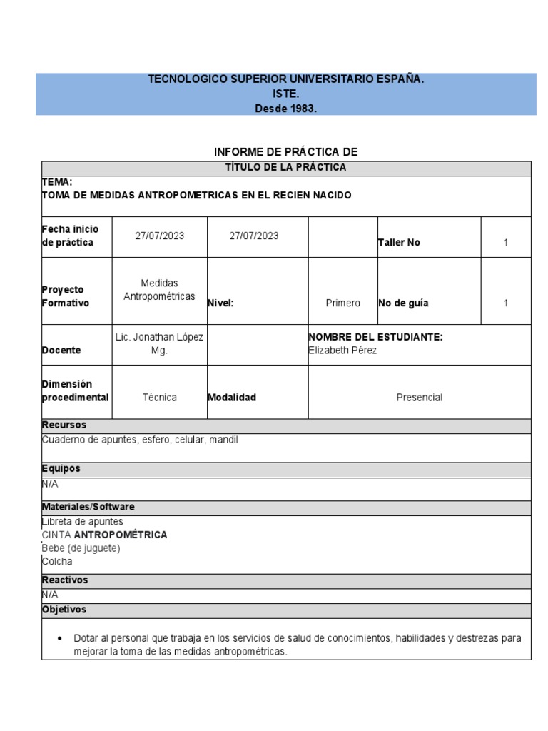 Informe Practicas Medidas Antropometricas | PDF