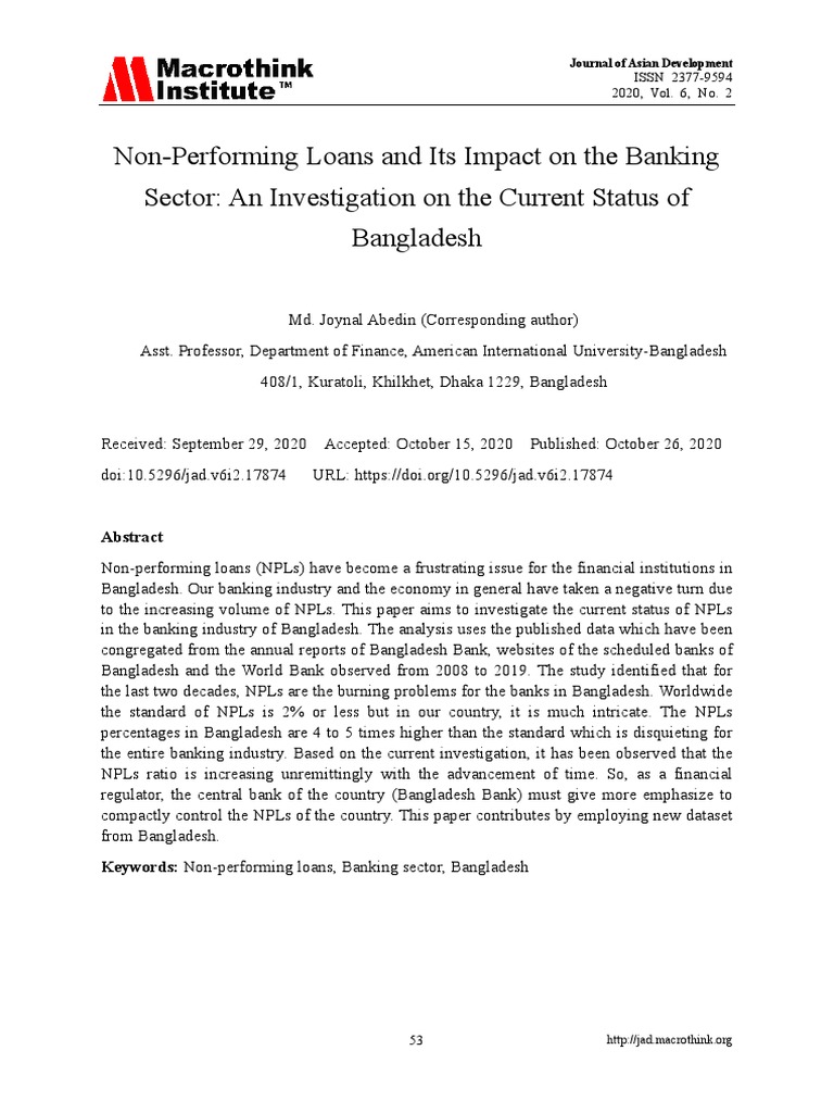Non-Performing Loans and Its Impact On The Banking | Download Free PDF ...
