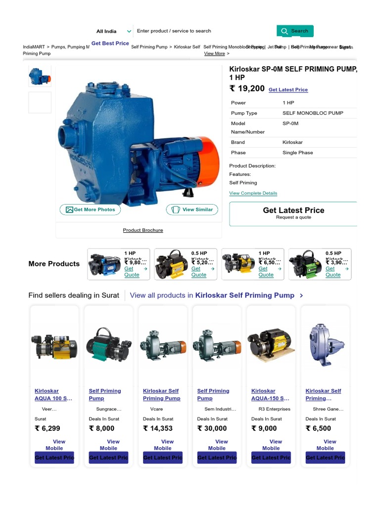 Kirloskar SP-0M SELF PRIMING PUMP, 1 HP at Rs 19200 in Surat ID 23906718297 | PDF