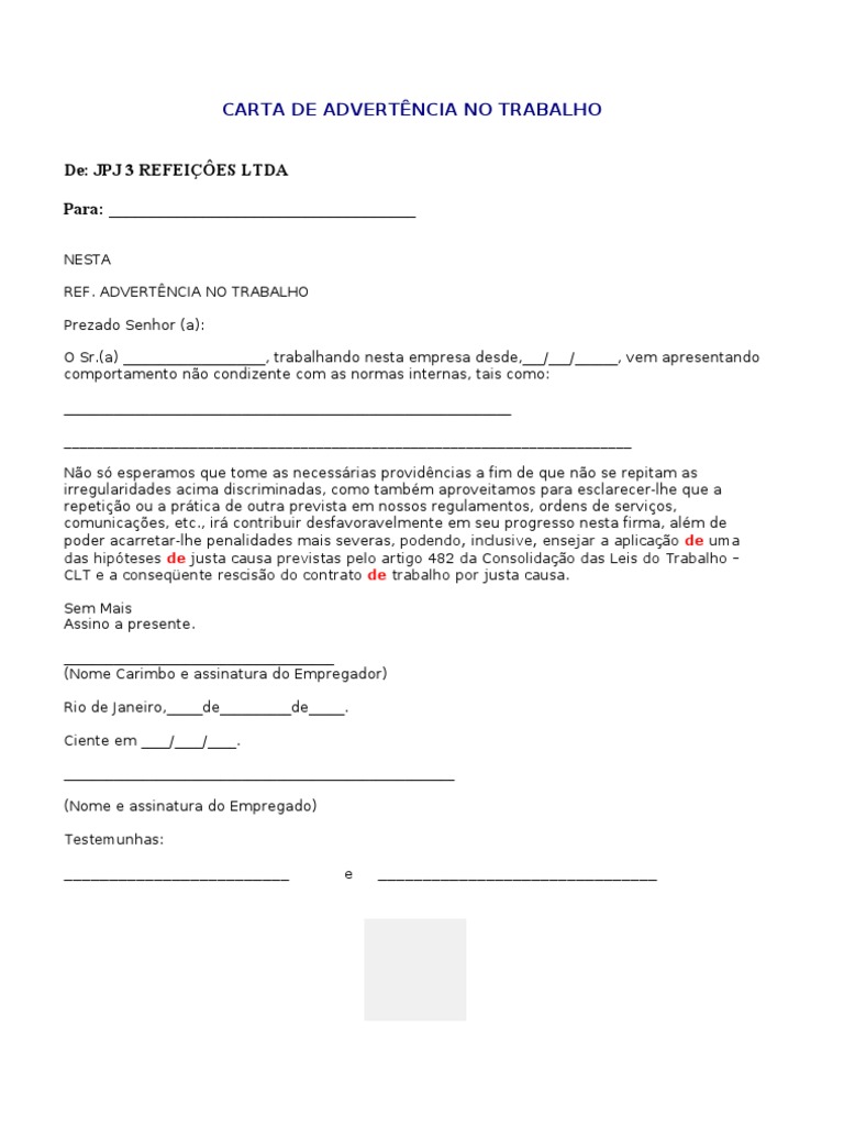 Carta de Advertência No Trabalho | PDF
