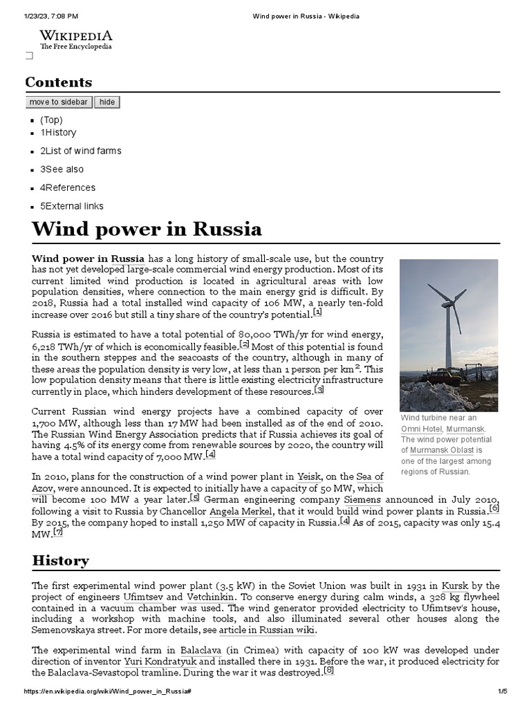 Wind Power in Russia - Wikipedia | PDF | Renewable Electricity | Energy ...