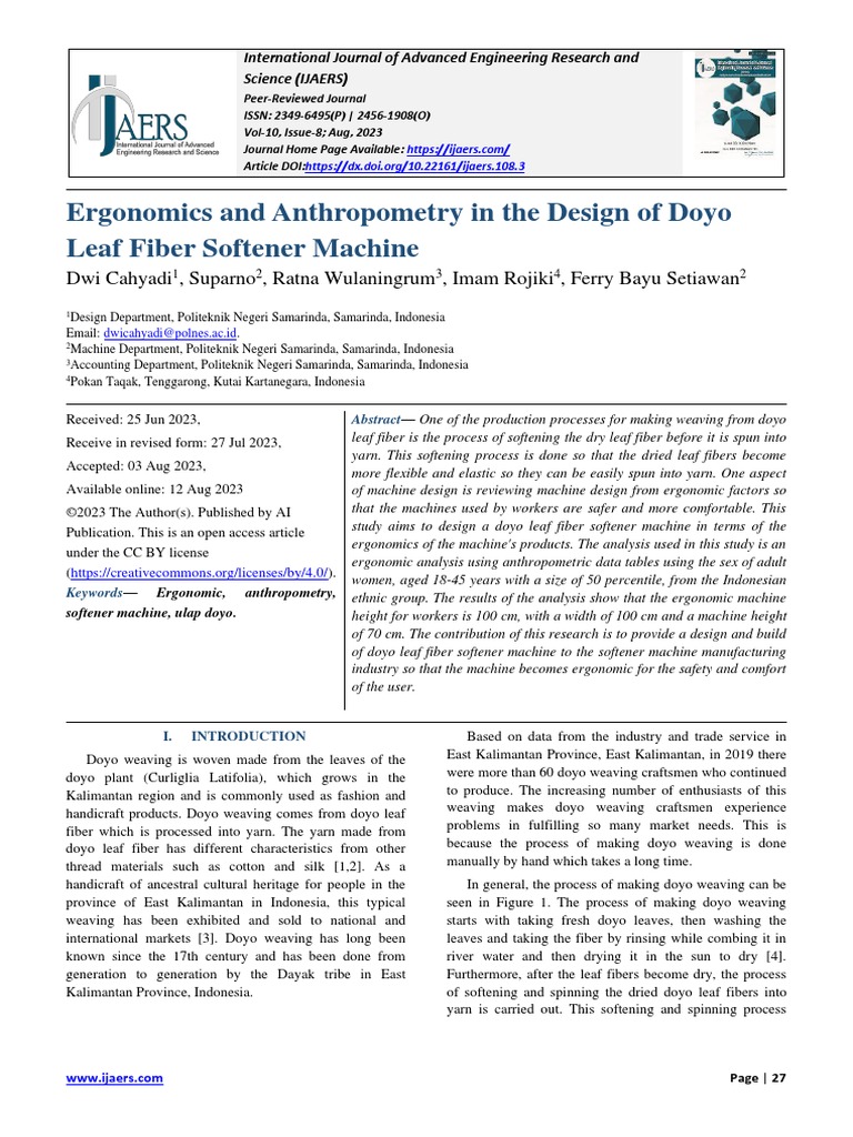 Ergonomic Design of Doyo Softener Machine | PDF