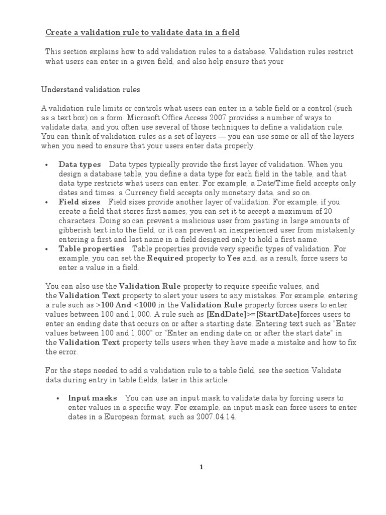 Create A Validation Rule To Validate Data in A Field | Download Free ... Create A Validation Rule To Validate Data in A Field | Download Free ...