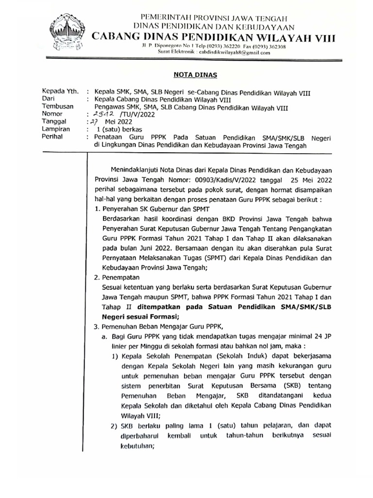 Nota Dinas Penataan Guru p3k 2022 | PDF