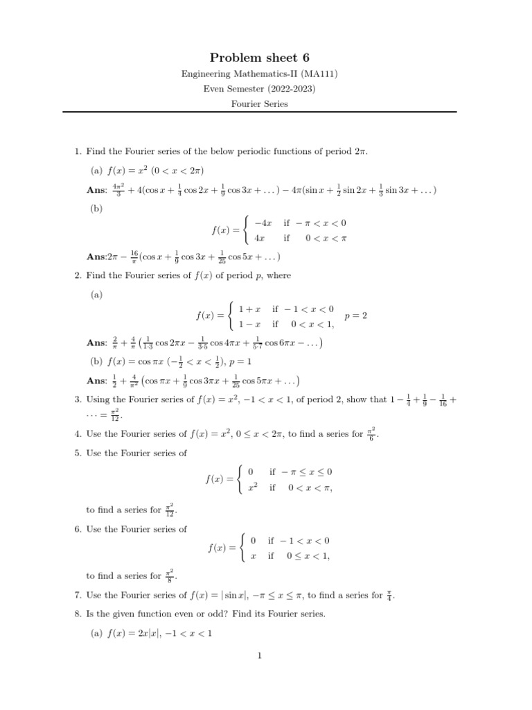 Problem Sheet 6 | PDF Problem Sheet 6 | PDF