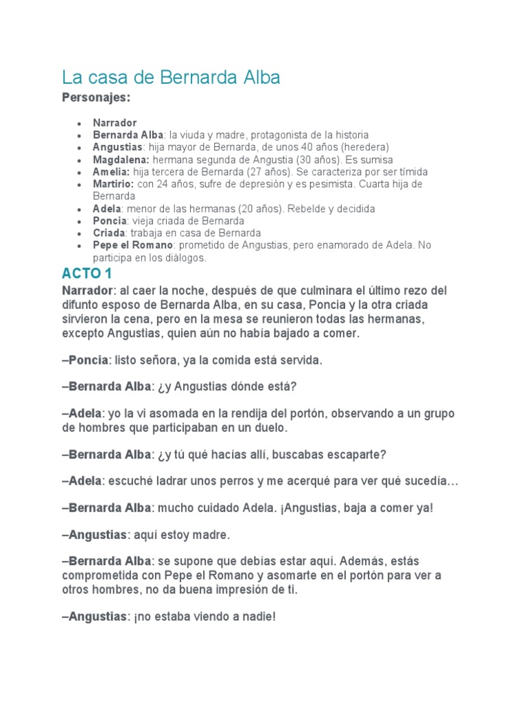 La Casa de Bernarda Alba Adaptación | PDF